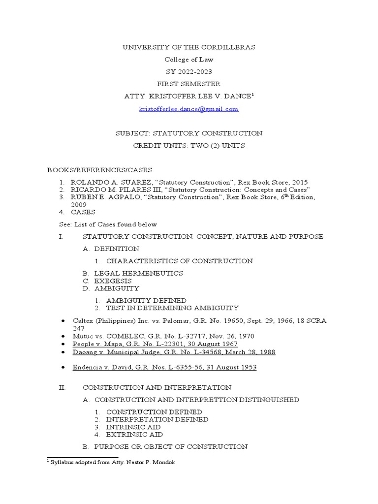 Course Outline Statutory Construction Canvas | PDF | Statutory ...