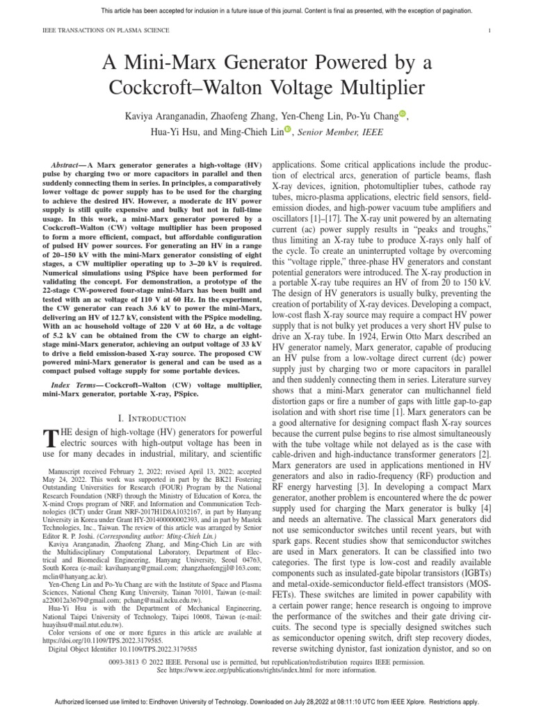 A Mini-Marx Generator Powered by A CockcroftWalton Voltage Multiplier ...