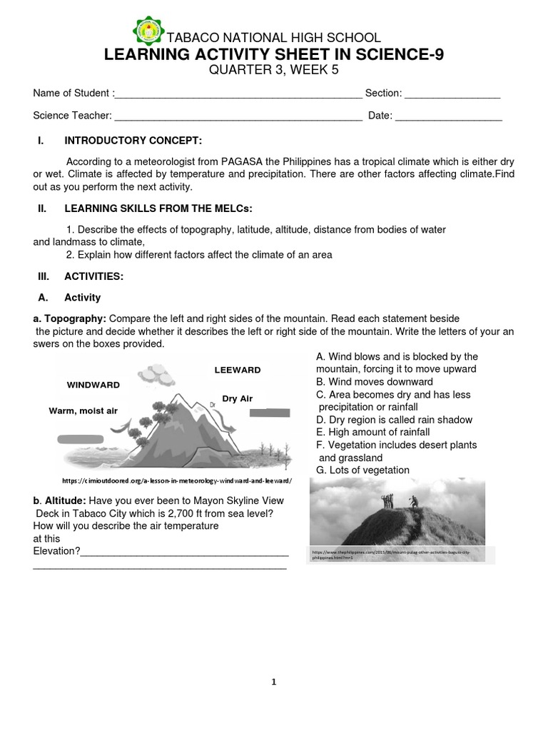 Final Revised Las in Science 9 q3w5 | PDF | Precipitation | Climate