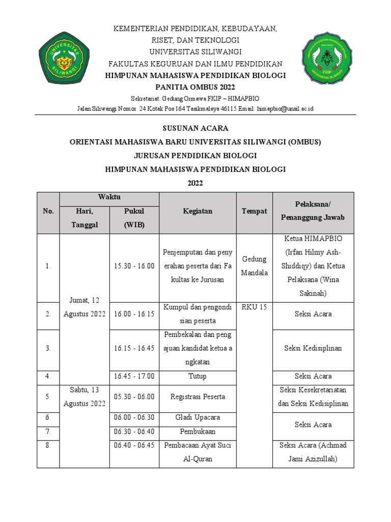 Contoh SUSUNAN ACARA Ospek | PDF