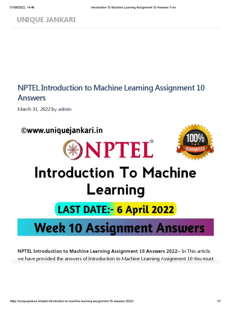 NPTEL Introduction To Machine Learning Assignment 10 Answers | PDF ...