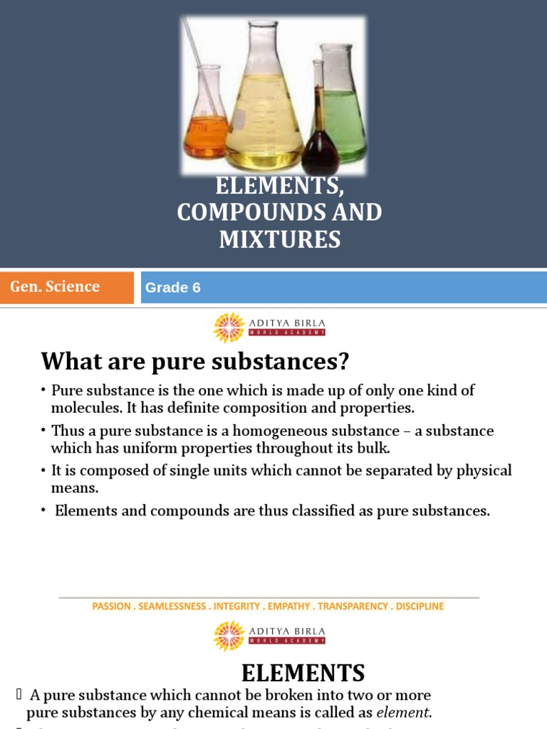 Elements, Compounds and Mixtures: Gen. Science | PDF | Chemical ...