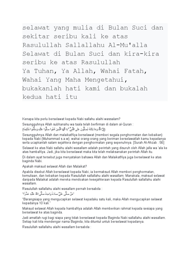 Selawat Yang Mulia Di Bulan Suci Dan Sekitar Seribu Kali Ke Atas ...