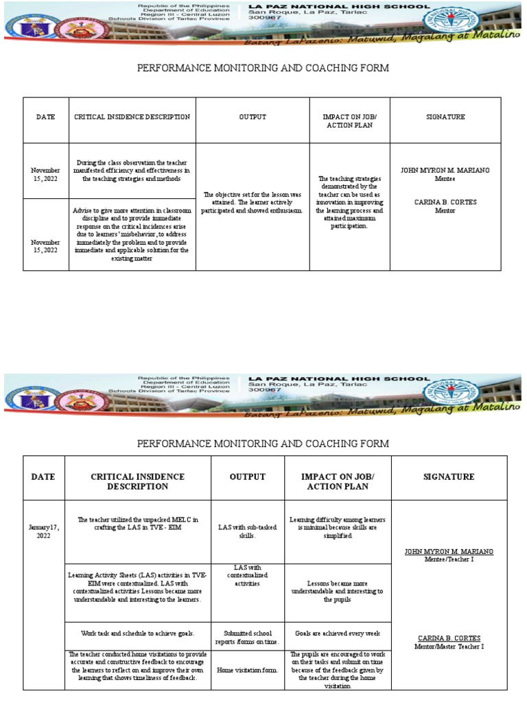 PERFORMANCE MONITORING AND COACHING FORM | PDF | Mentorship | Teachers