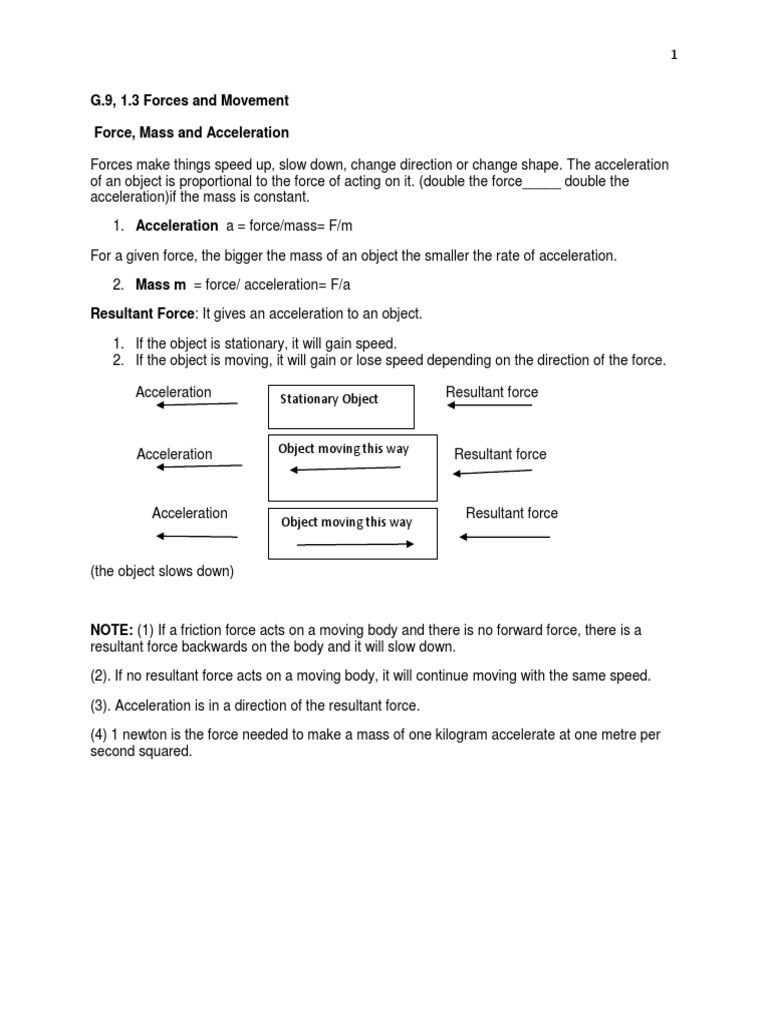 G9, 1.3 Forces and Movement | PDF | Force | Acceleration