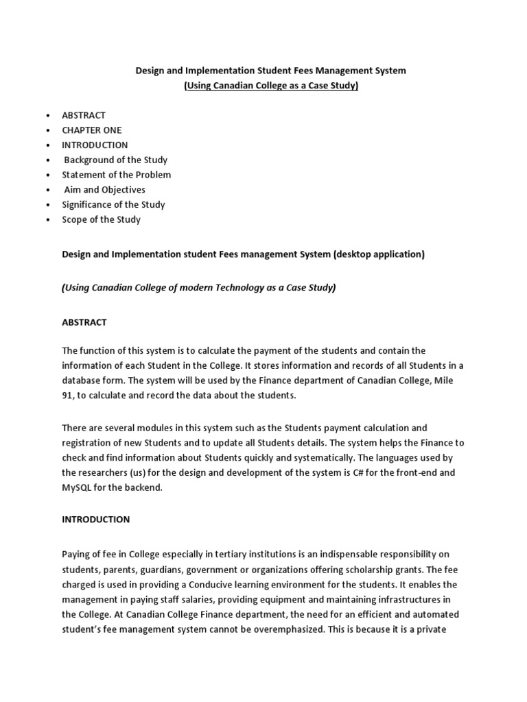 Design and Implementation Student Fees Management System (Using Canadian College As A Case Study ...
