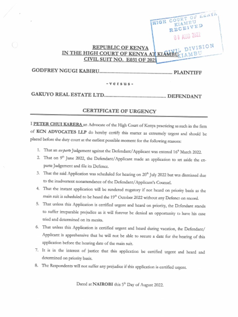 HCC E031 of 21 Certificate of Urgency | PDF