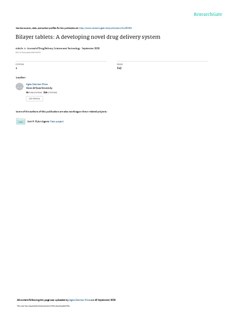 Bilayer Tablets - A Developing Novel Drug Delivery System | PDF