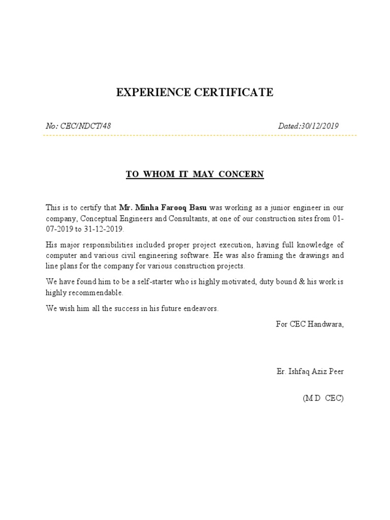 Experience CERTIFICATE | PDF