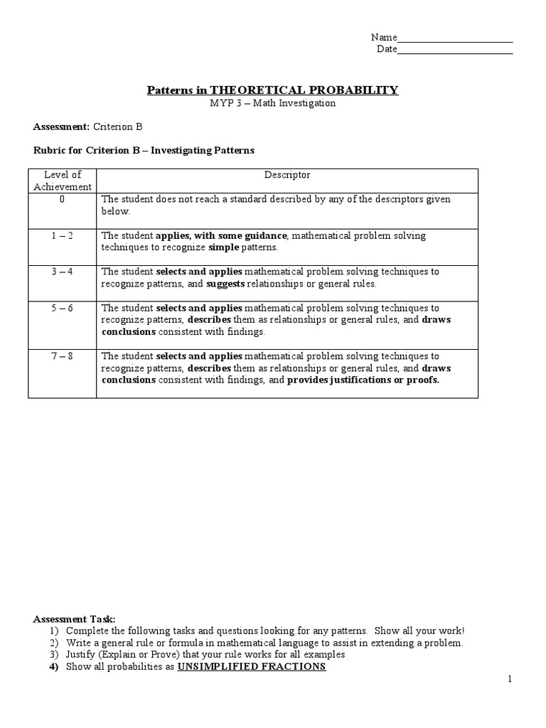 Year 3 Patterns in THEORETICAL PROBABILITY Investigation | PDF ...
