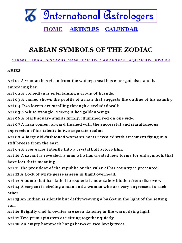 Sabian Symbols of The Zodiac: Articles Calendar | PDF