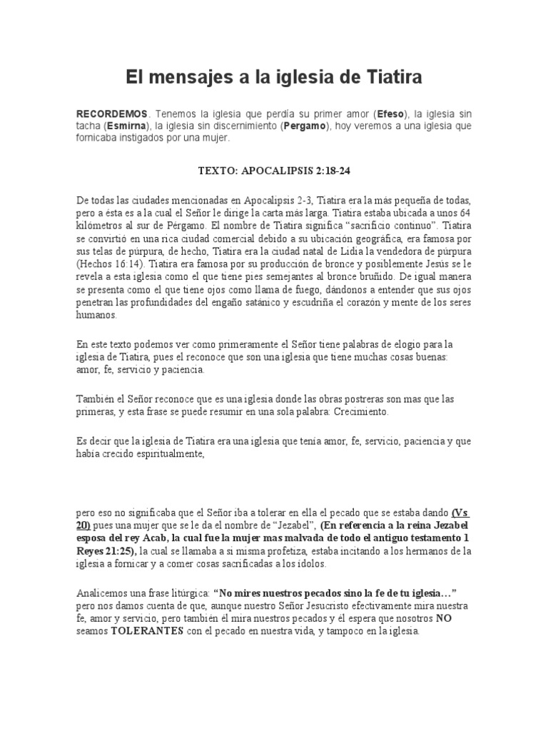 El Mensajes A La Iglesia de Tiatira | PDF | Tolerancia | Cristo (título)