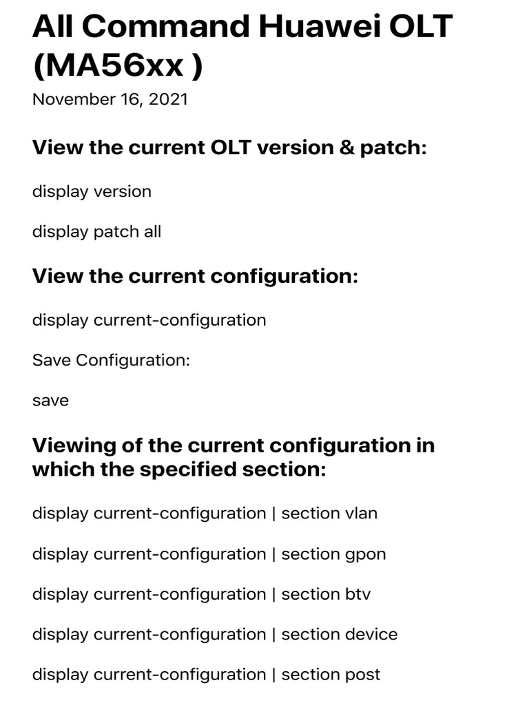 All Command Huawei OLT (MA56xx) | PDF | Internet Protocols | Command Line Interface