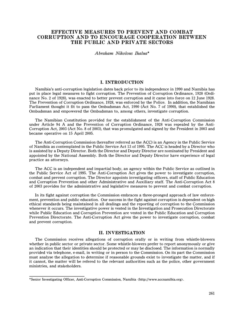 Effective Measures To Prevent and Combat Corruption and To Encourage ...
