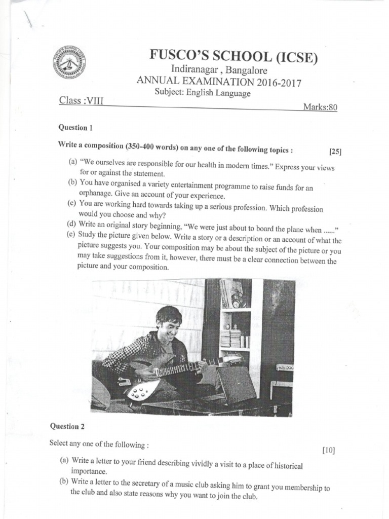 ICSE 8th STD English Language Sample Question Paper Annual Exam | PDF
