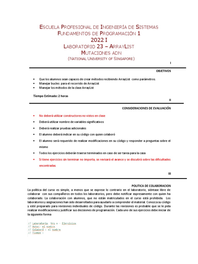 Laboratorio 23 ArrayList 2021 2022 | PDF | Java (lenguaje de programación) | Adn