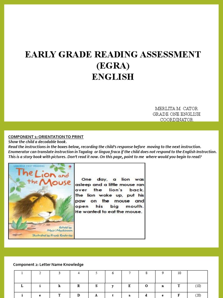 Early Grade Reading Assessment (EGRA) English | PDF | Cognition | Written Communication