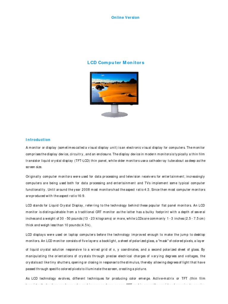 LCD Computer Monitors | PDF | Computer Monitor | Liquid Crystal Display