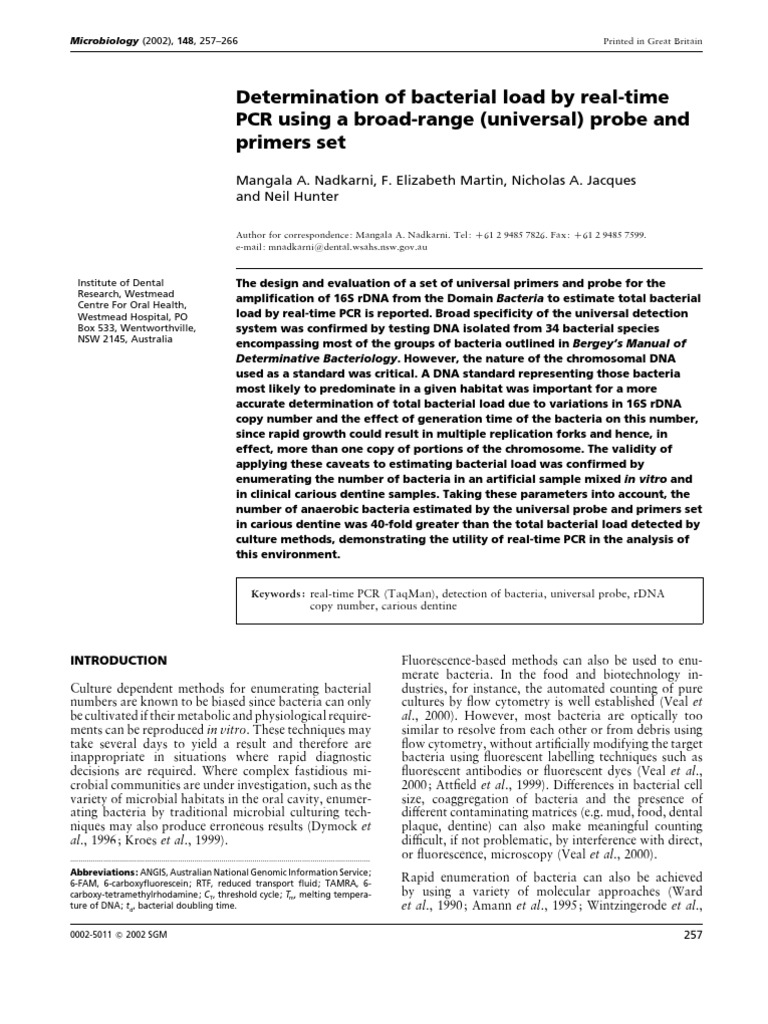 Determination of Bacterial Load by Real-Time | PDF