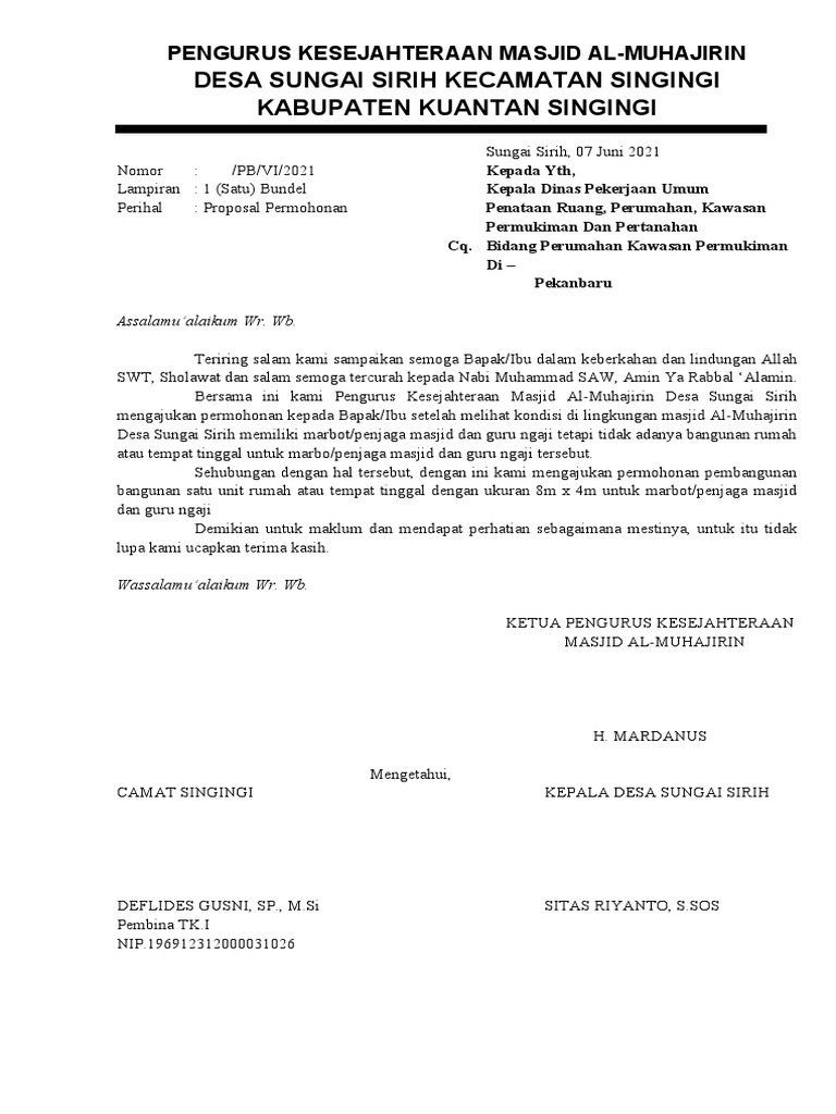 Proposal Pembangunan Rumah Marbot Masjid | PDF
