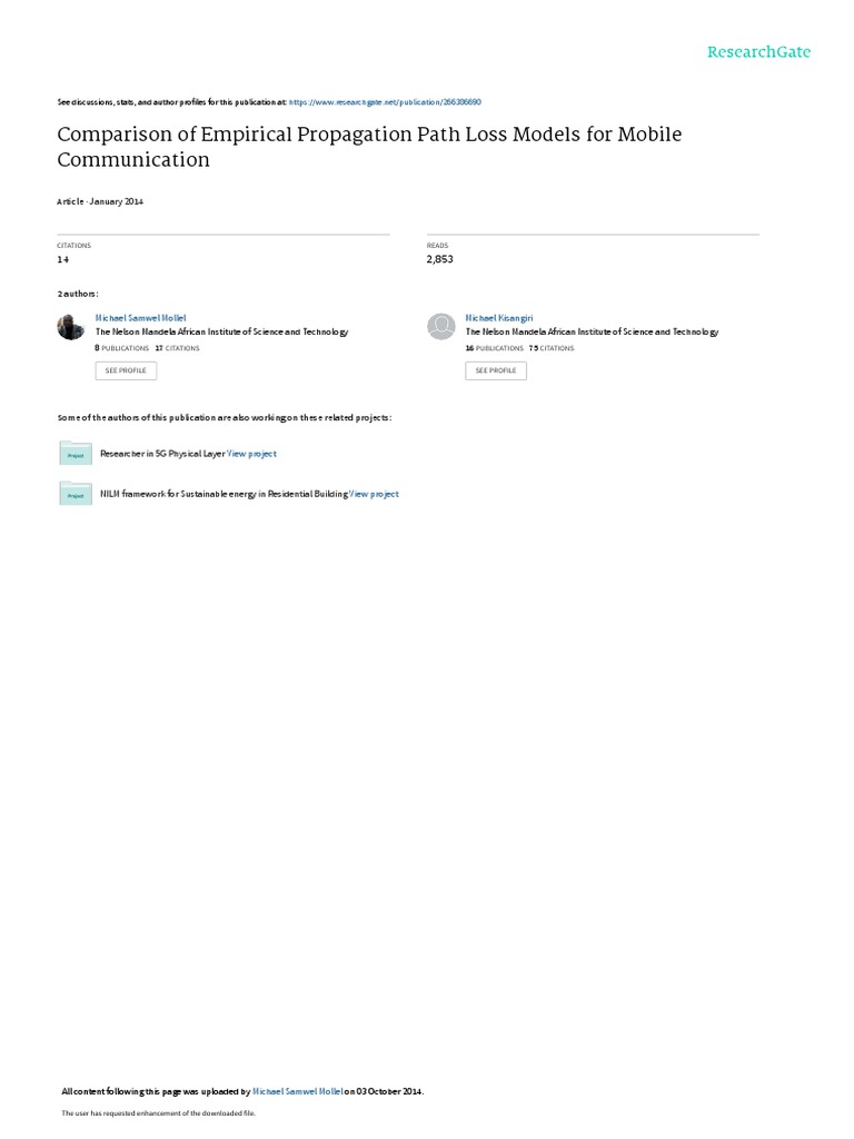 Comparison of Empirical Propagation Path Loss Models For Mobile ...