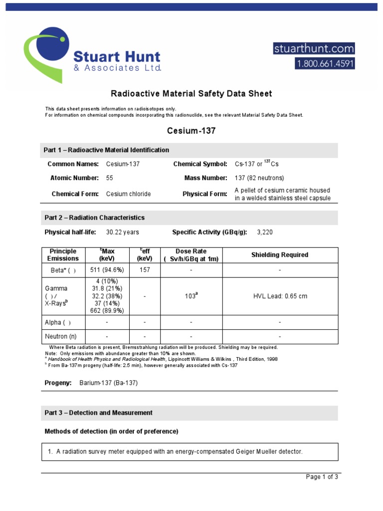Radioactive Material Safety Data Sheet: Cesium-137 | PDF | Ionizing ...