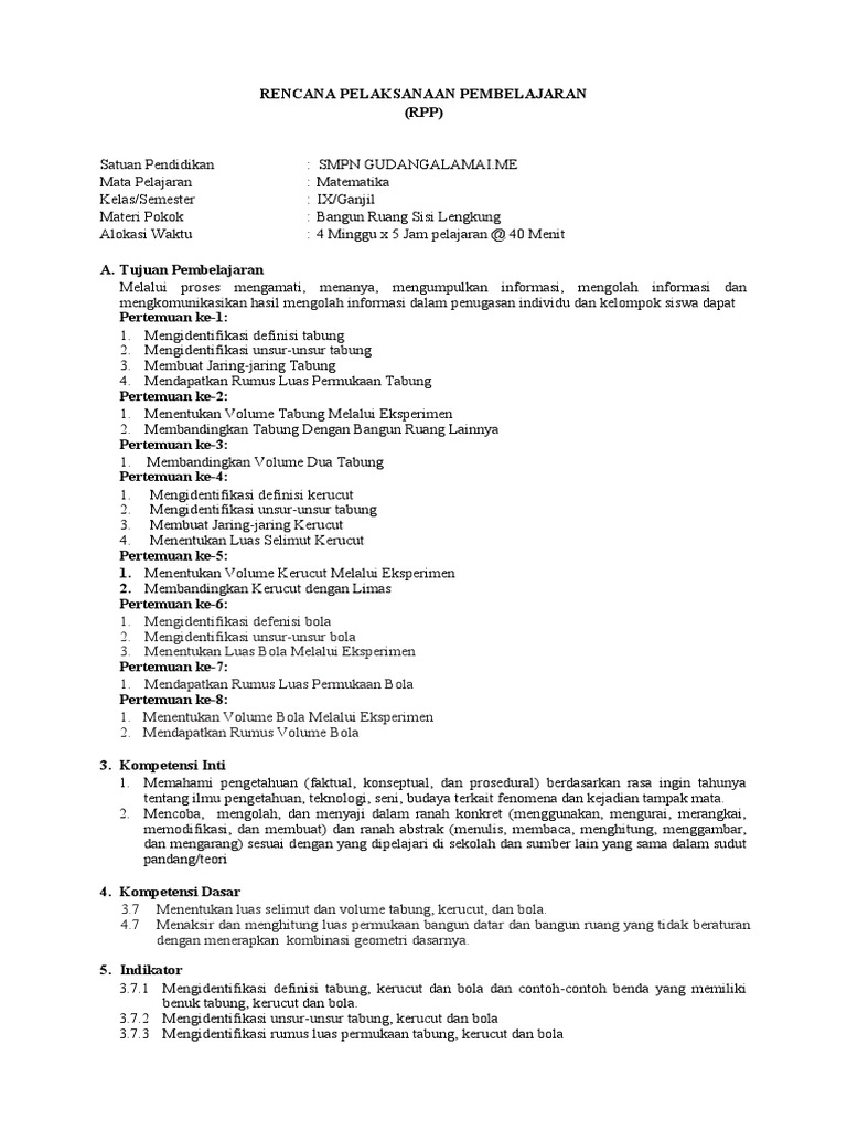 03 RPP 5 - Bangun Ruang Sisi Lengkung | PDF | Karier & Perkembangan