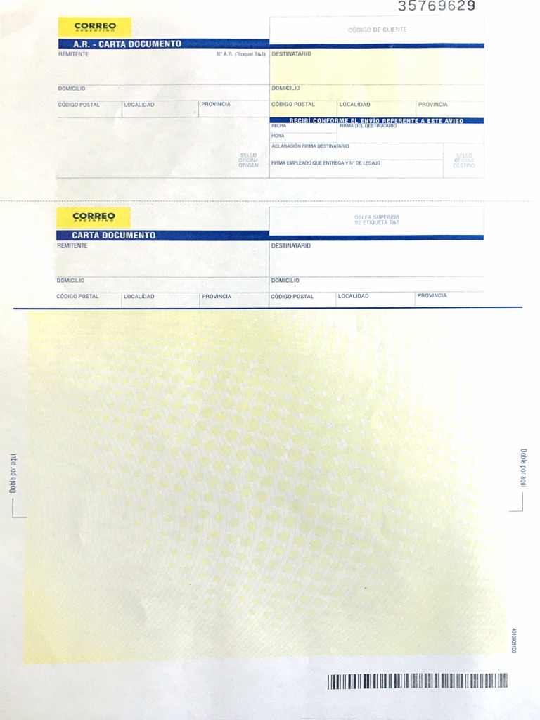 FORMULARIO CARTA DOCUMENTO CORREO ARGENTINO | PDF