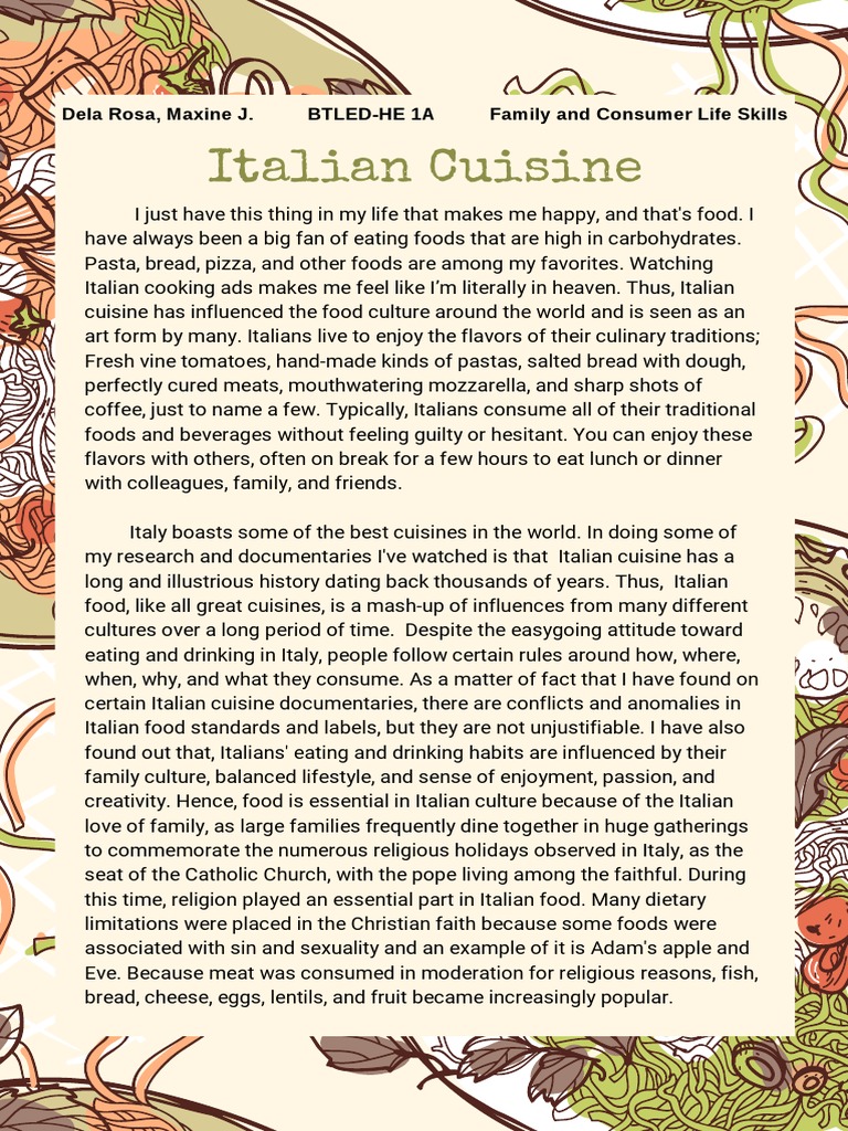 Maxine Dela Rosa - Narrative Essay | PDF | Italian Cuisine | Foods
