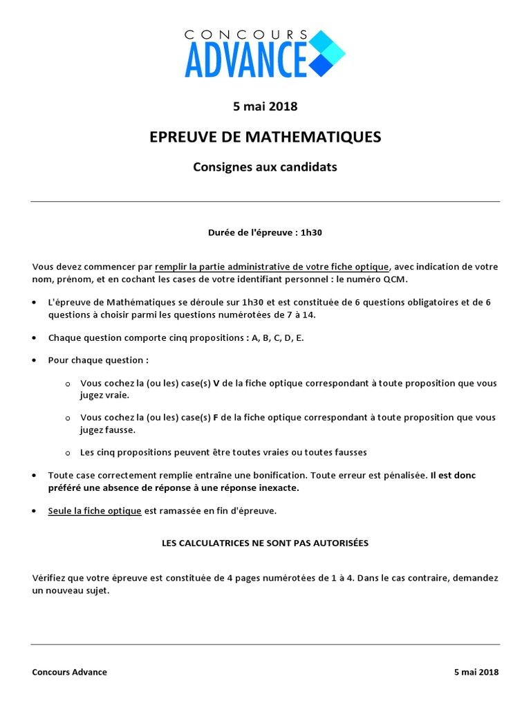 Concours Maths: Questions et Réponses | PDF | Analyse mathématique ...