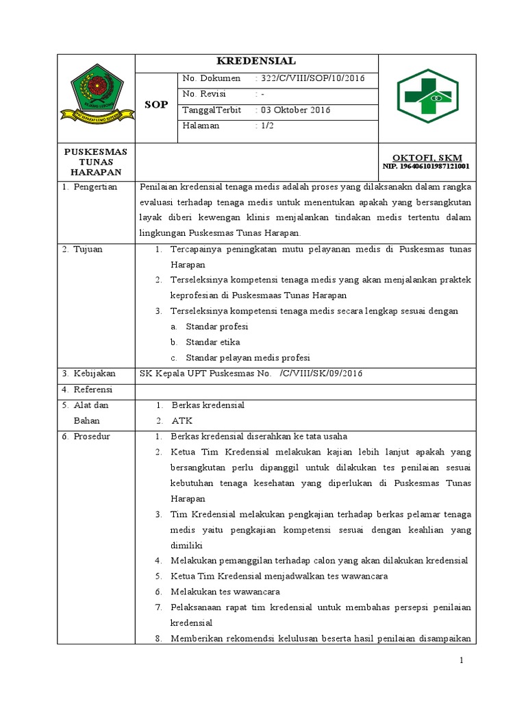 8.7.1 Ep 3 SOP KREDENSIAL | PDF | Kesehatan Holistik | Sains & Matematika