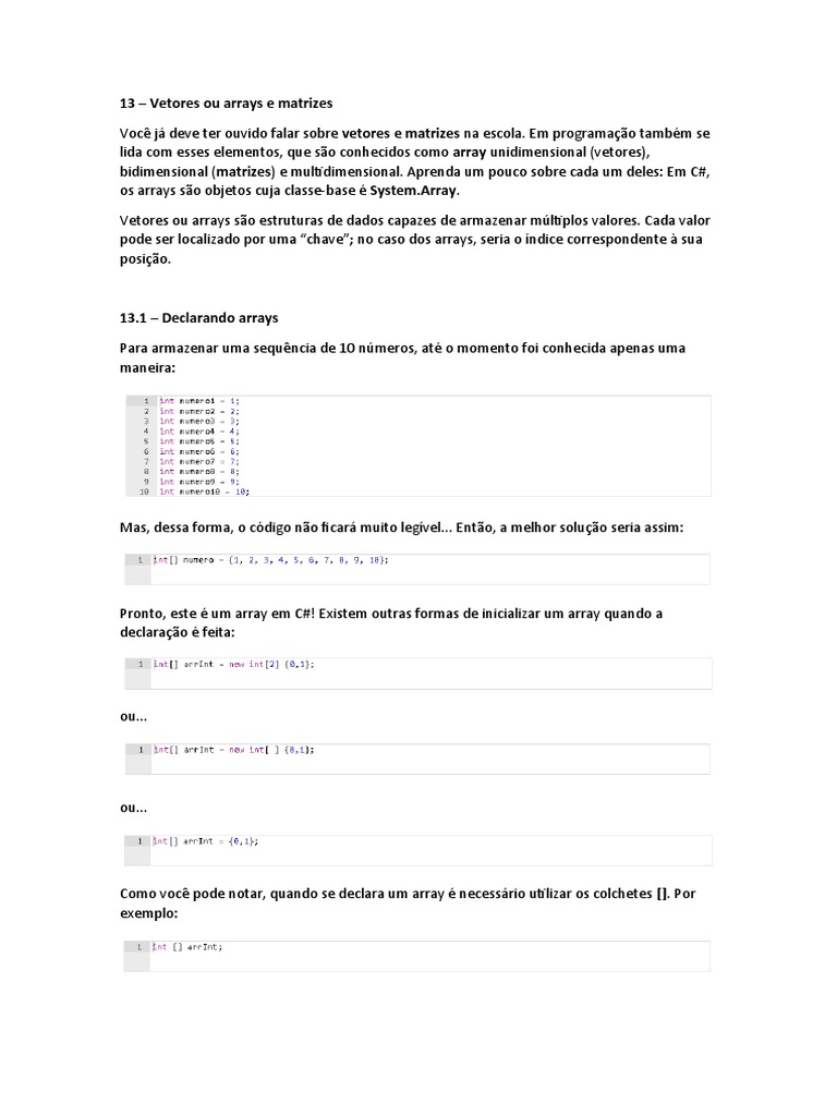 Curso C# Básico - 13 - Vetores Ou Arrays e Matrizes | PDF | Estrutura ...