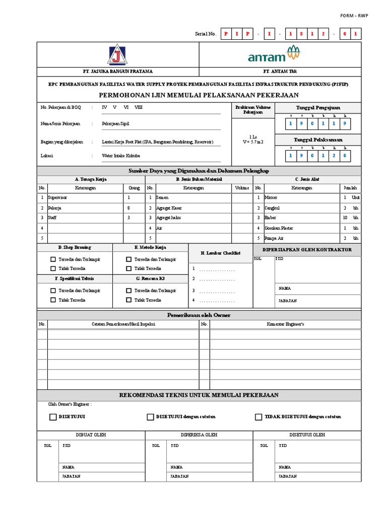 Form Request Ijin Pekerjaan Pipa | PDF