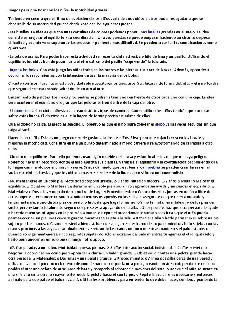 Juegos para Practicar Con Los Niños La Motricidad Gruesa | PDF ...