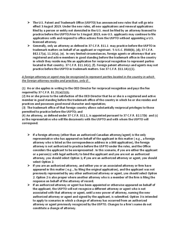 Retaining Foreign Attorney | PDF | United States Patent And Trademark ...