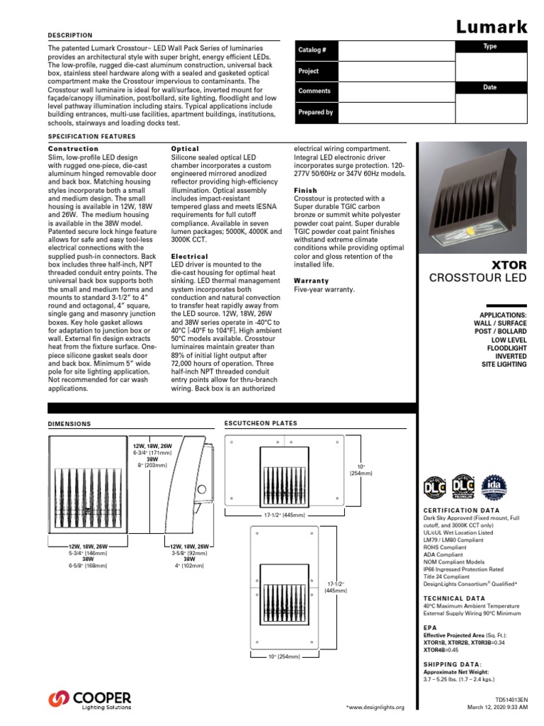 Lumark Xtor Crosstour Spec | PDF | Lighting | Manufactured Goods
