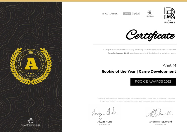 Certificate: Rookie of The Year - Game Development | PDF