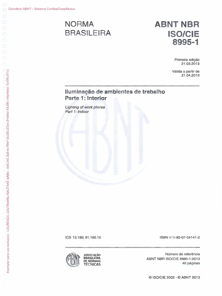 Abnt Nbr Iso 8995 - Iluminação de Ambientes de Trabalho – Interior ...