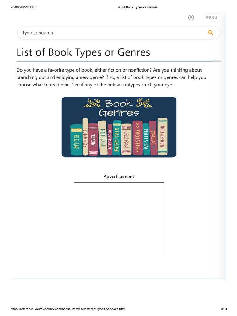 List of Book Types or Genres | PDF