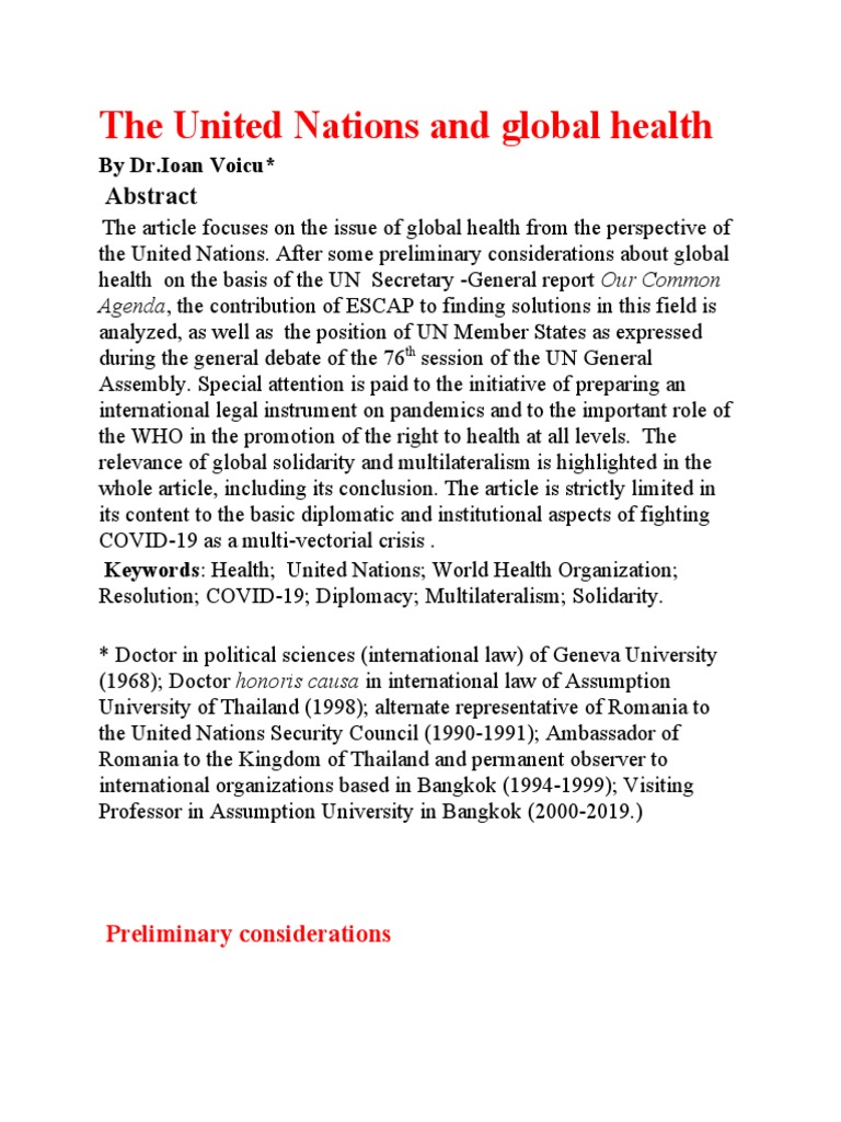 The United Nations and Global Health | PDF | World Health Organization ...