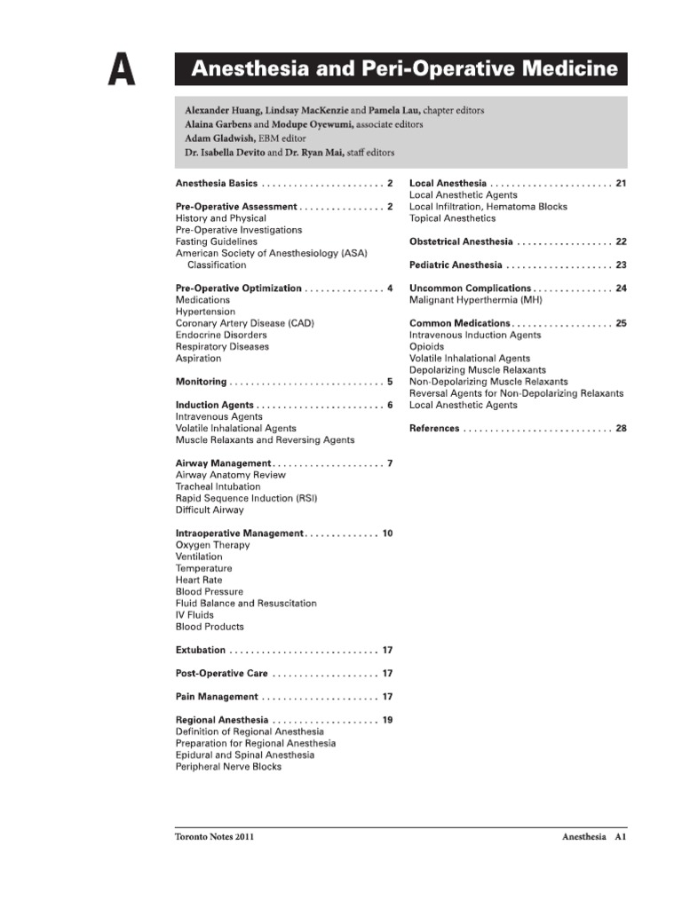 3 - Toronto Notes 2011 - Anesthesia - and - Peri-Operative - Medicine ...