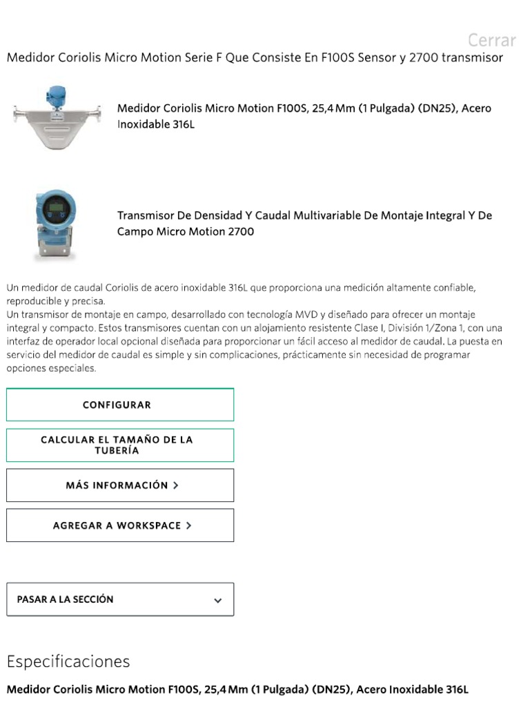 Medidor Coriolis Micro Motion Serie F100S y TX 2700 | PDF