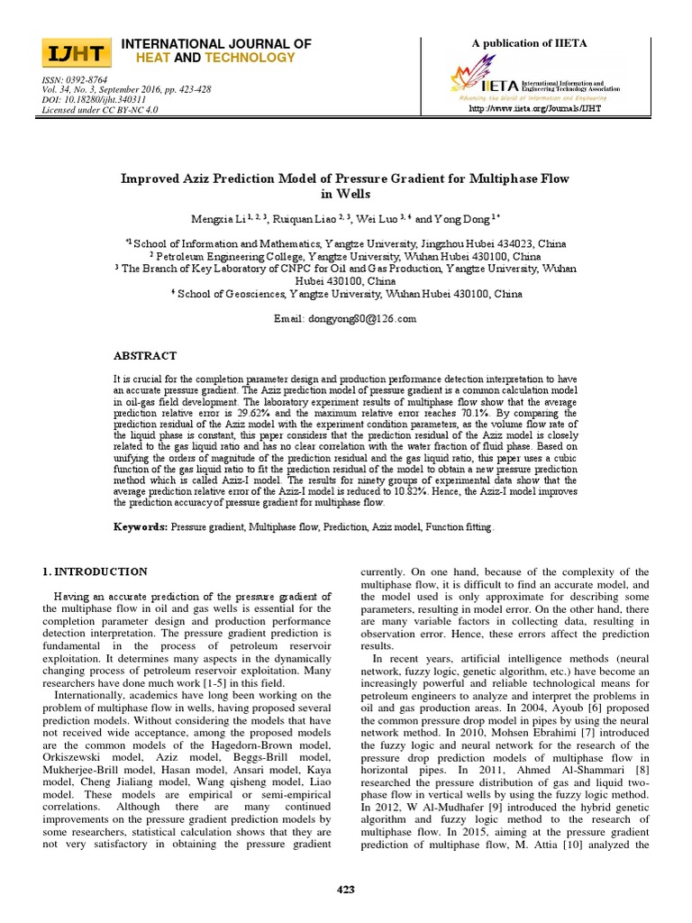 Improved Aziz Prediction Model of Pressure Gradient For Multiphase Flow in Wells | PDF | Errors ...