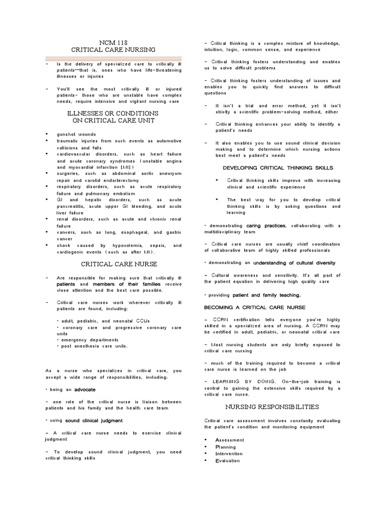 NCM 118 | Download Free PDF | Intensive Care Medicine | Nursing