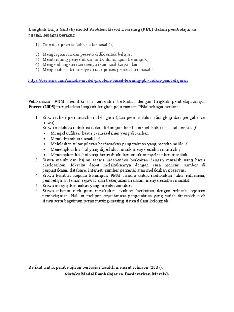 Langkah Kerja (Sintak) Model Problem Based Learning (PBL) Dalam ...