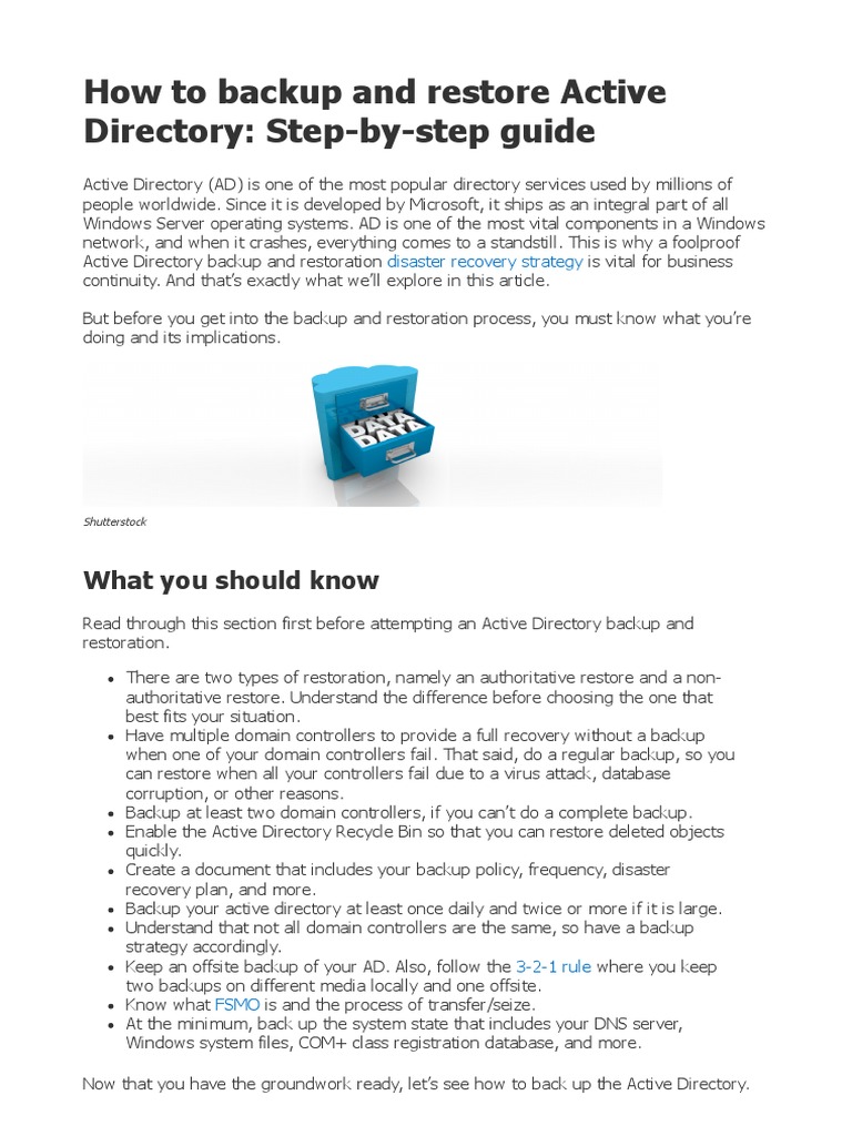 How To Backup and Restore Active Directory - Step-By-step Guide | PDF | Backup | Active Directory