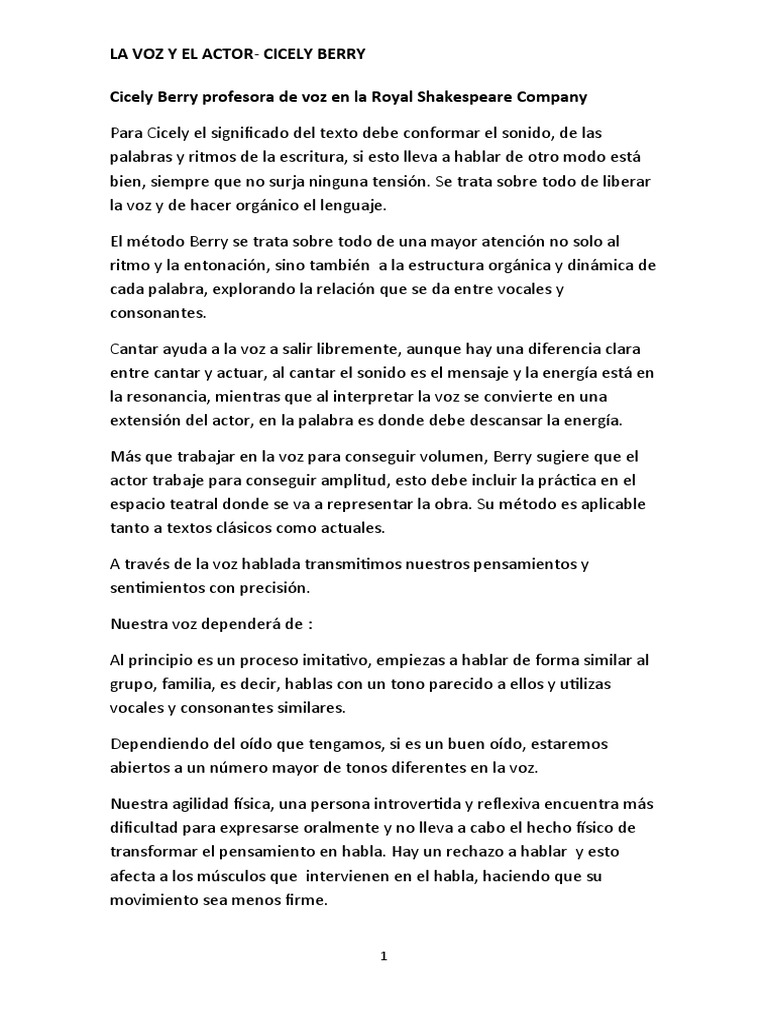 Ejercicios de Dicción Cicely Berry | PDF