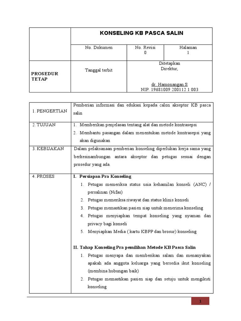 Sop KONSELING KB PASCA SALIN | PDF