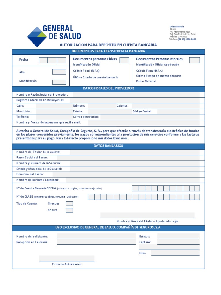Formato General de Salud | PDF | Bancos | Transferencia bancaria