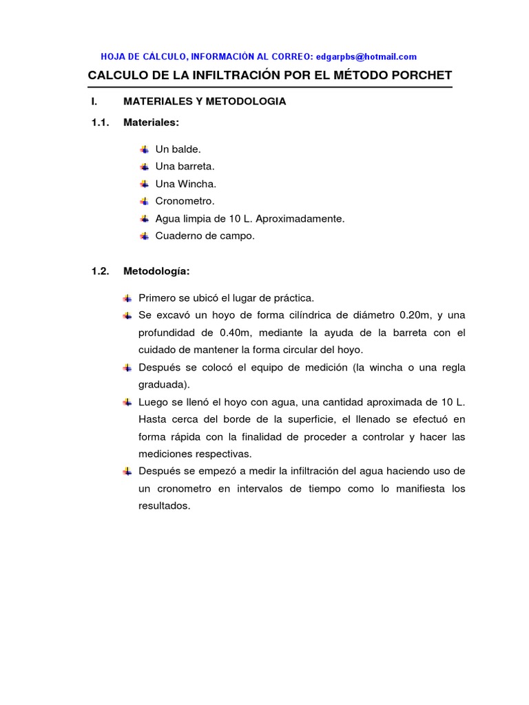 Infiltración por Método Porchet en Chile | PDF